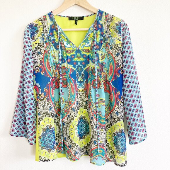 Citron | Tops | Citron Poeme Shirt S Paisley Chiffon Peasant Blouse Top ...